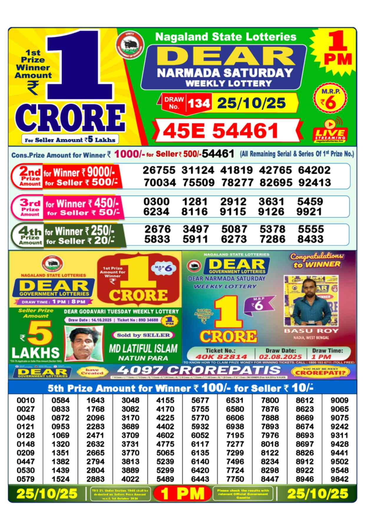 Yesterday’s Dear Lottery Results – 1 PM, 6 PM, 8 PM | Lottery Sambad